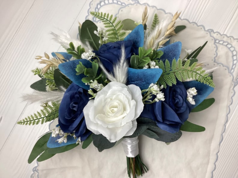Navy Blue and White Bridal Bouquet, Navy Blue and White Wedding Flowers ...