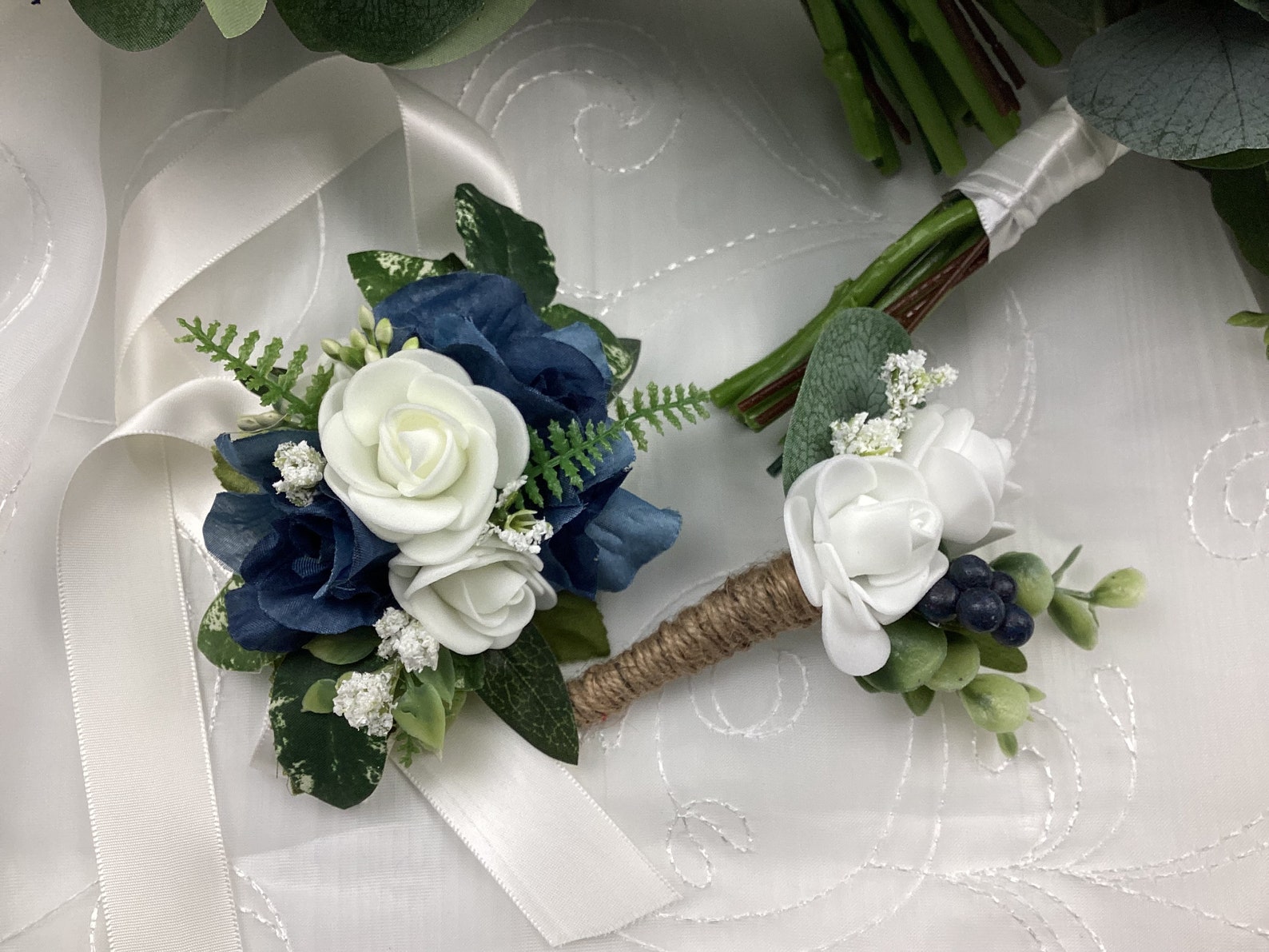 Navy Blue and White Wedding Flowers, Navy Blue and White Bridal Bouquet ...