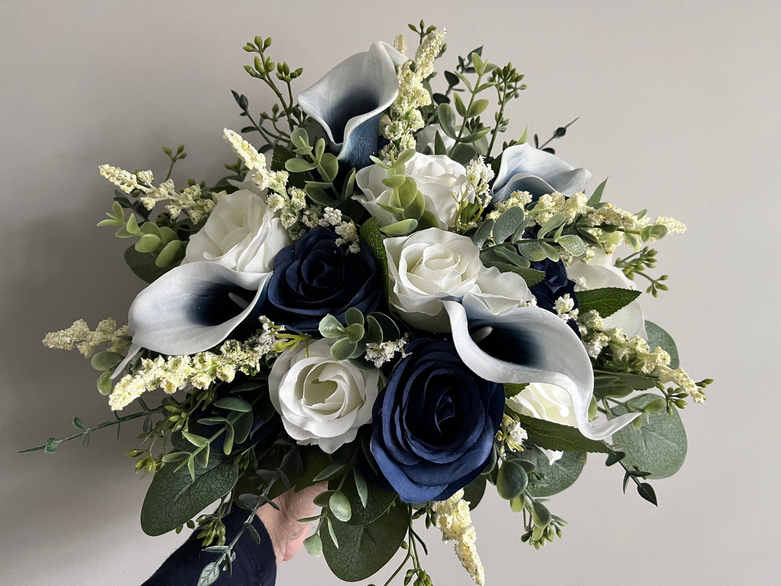 Navy Blue and White Wedding Flowers, Navy Blue and White Bridal Bouquet ...