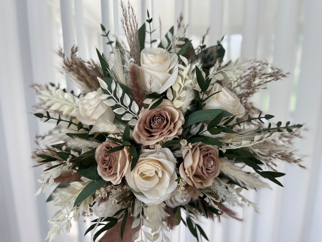 Boho Wedding Bouquet, Wedding Flowers, Boho Bridal Bouquet, Mocha Roses ...
