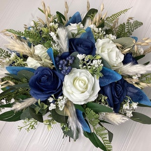 Navy Blue and White Bridal Bouquet, Navy Blue and White Wedding Flowers ...