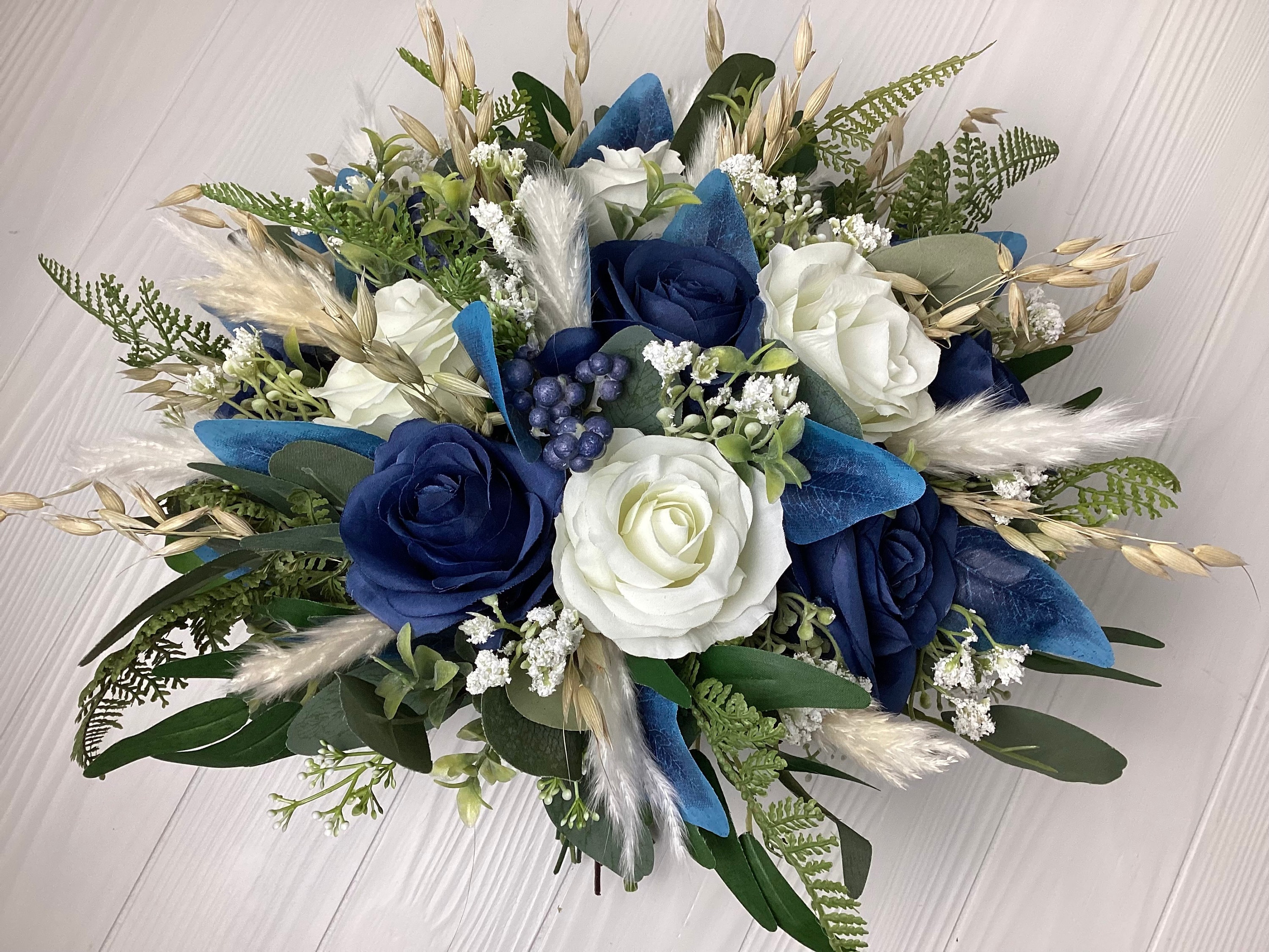 Navy Blue and White Bridal Bouquet, Navy Blue and White Wedding Flowers ...