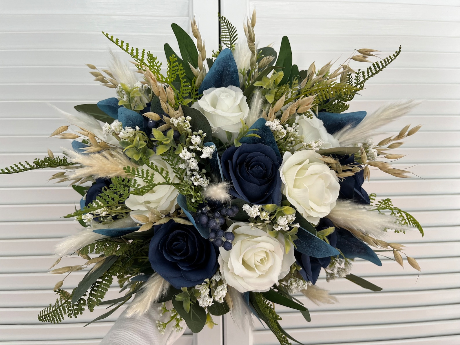 Navy Blue and White Bridal Bouquet, Navy Blue and White Wedding Flowers ...