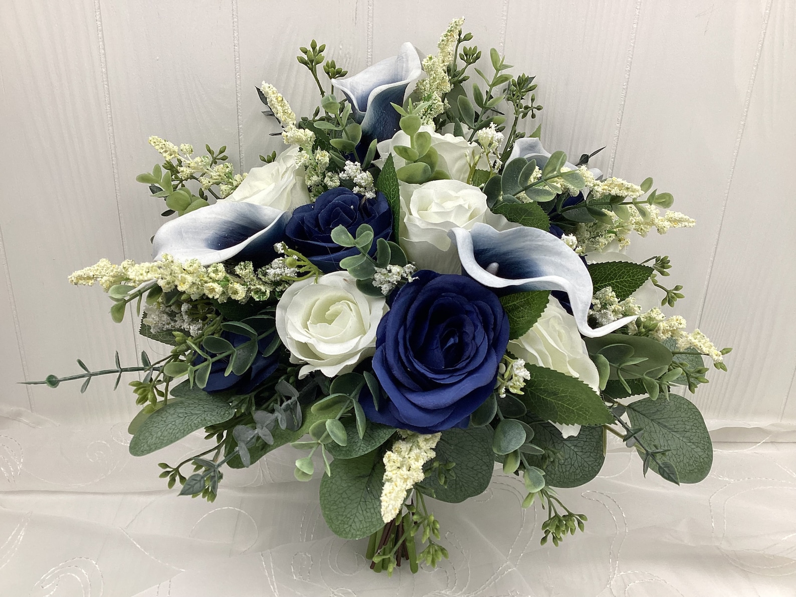 Navy Blue and White Wedding Flowers, Navy Blue and White Bridal Bouquet ...