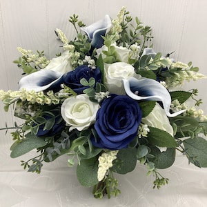 Navy Blue and White Wedding Flowers, Navy Blue and White Bridal Bouquet ...