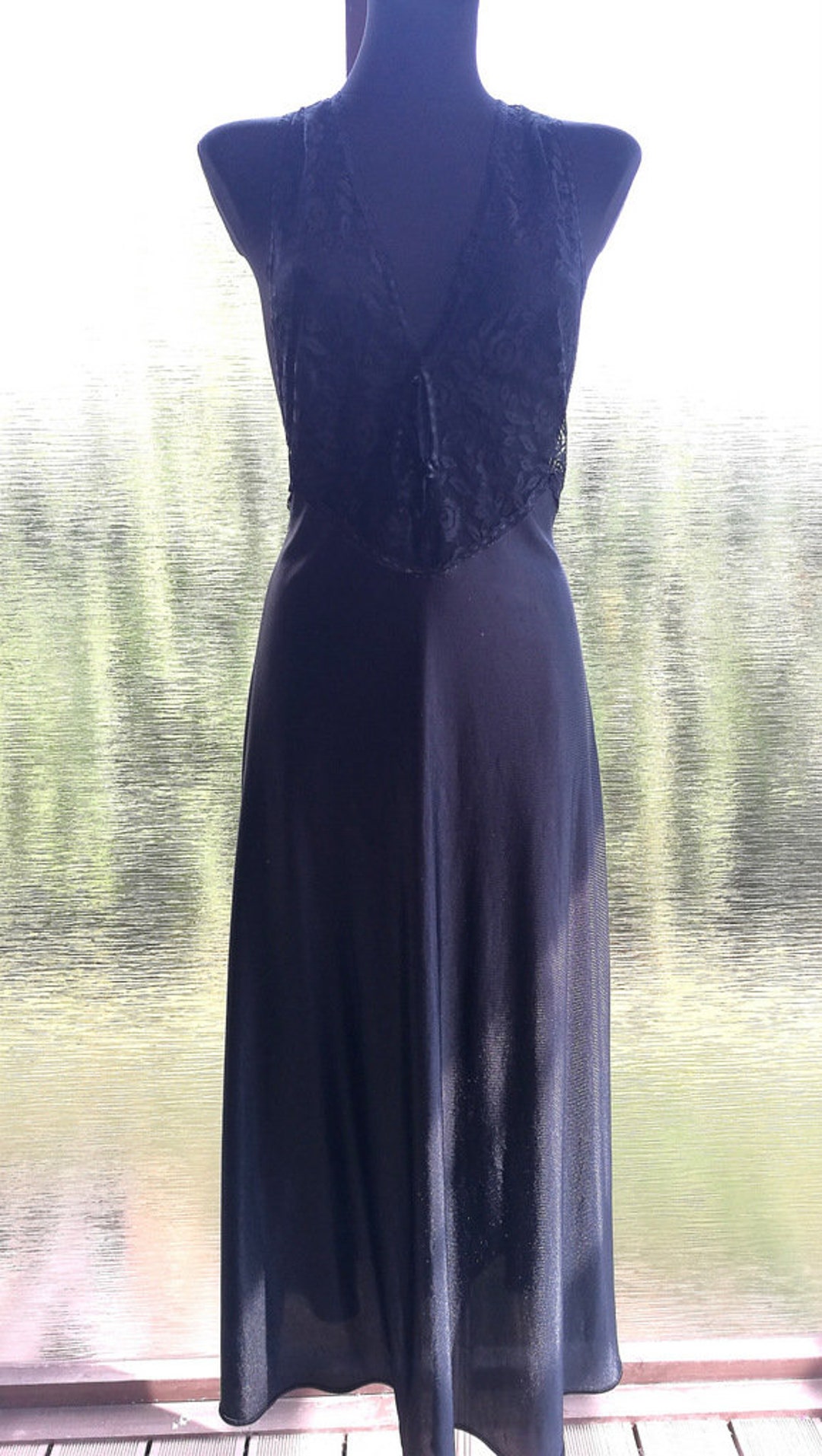 1980's Vintage Full Slip Negligee Black Nylon With Lace Lingerie ...
