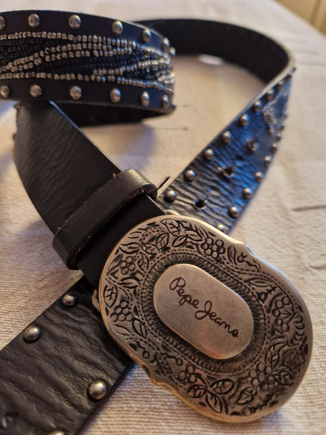 Vintage Pepe Jeans 80's Style Womens Silver Metal Buckle Rivets Waist ...