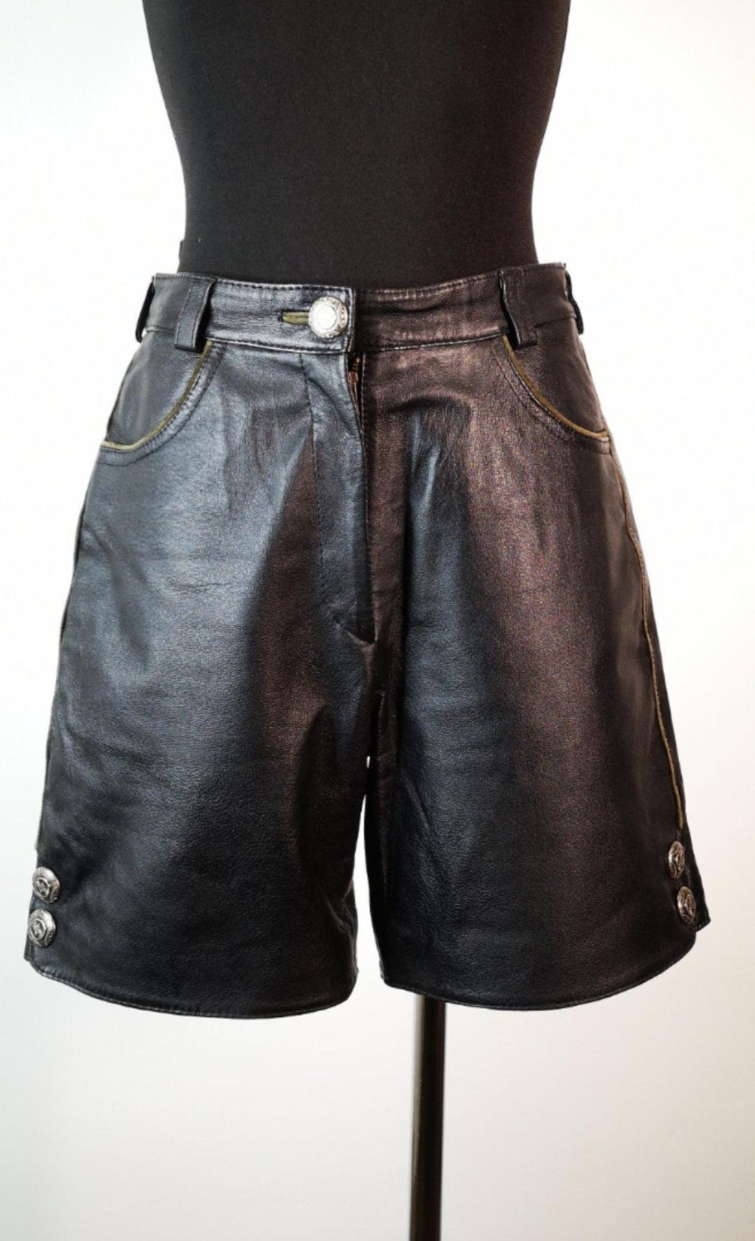 Women's Dirndl Genuine Black Leather Shorts Traditional Folk Austrian ...