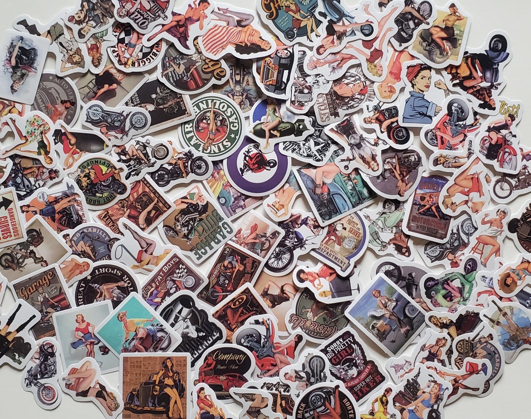 MINI MOTORCYCLE Pin up Girl Stickers, 10 PIECES, Garage Girls Pin up ...