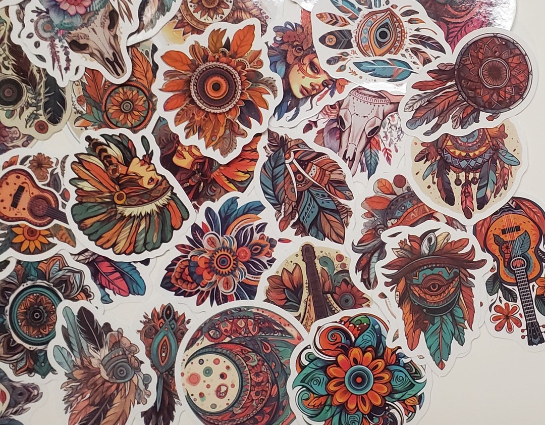 Native American Stickers, 15 PIECES, Feathers & Floral Stickers, Native ...