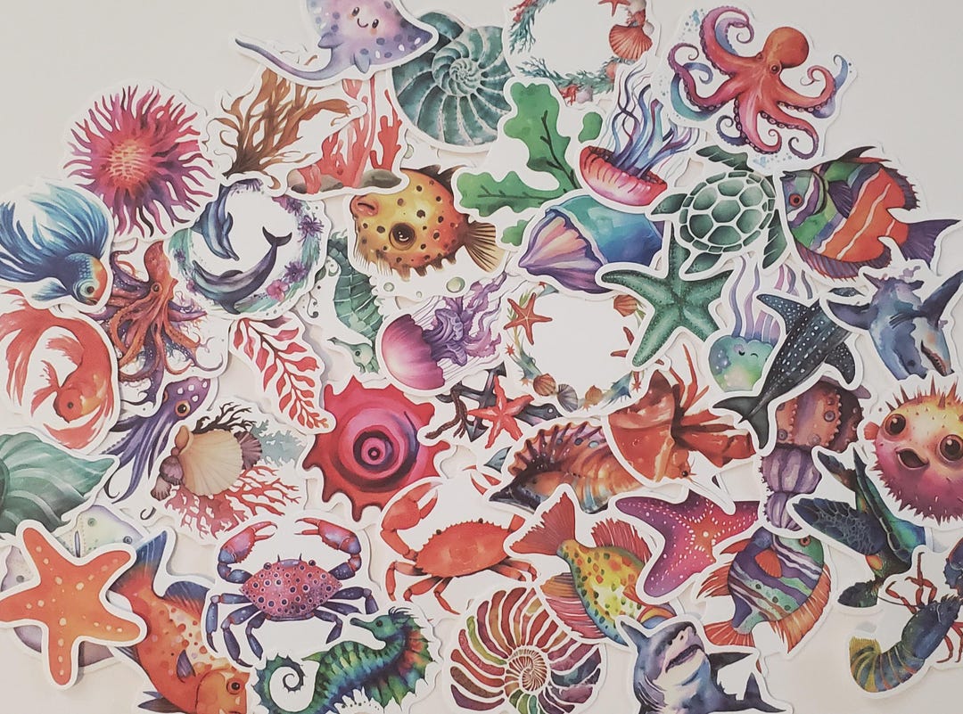 OCEAN Stickers, 15 PIECES, Set of Stickers, Ocean Life Sticker Set ...