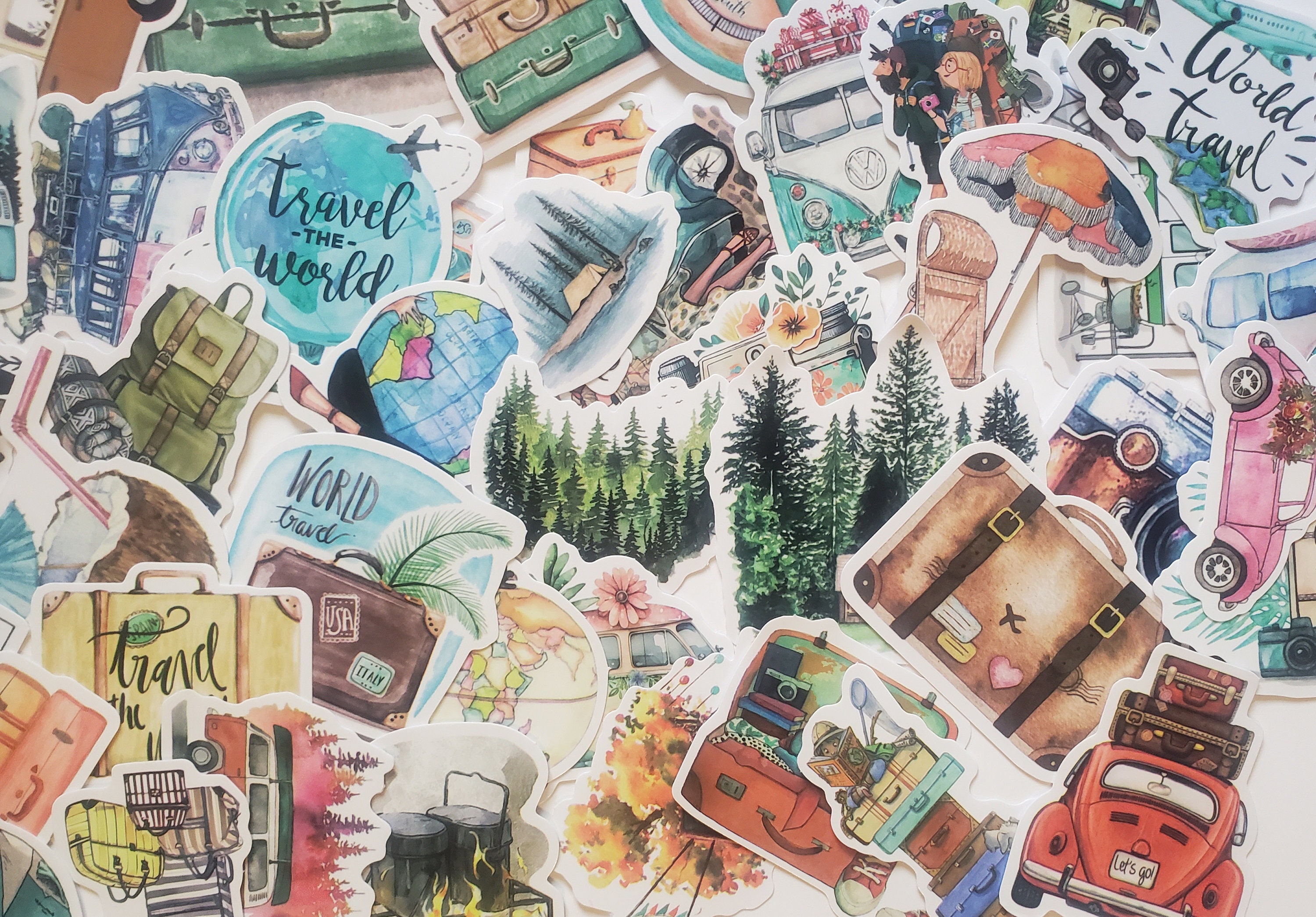 TRAVEL Sticker Set, 12 PIECES, Retro Style Traveling, World Vacation ...