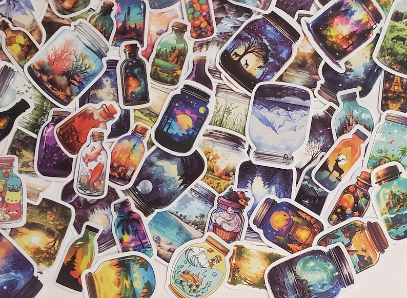 Bottled Jars, World in a Jar Sticker Set, Waterproof UV Resistant ...