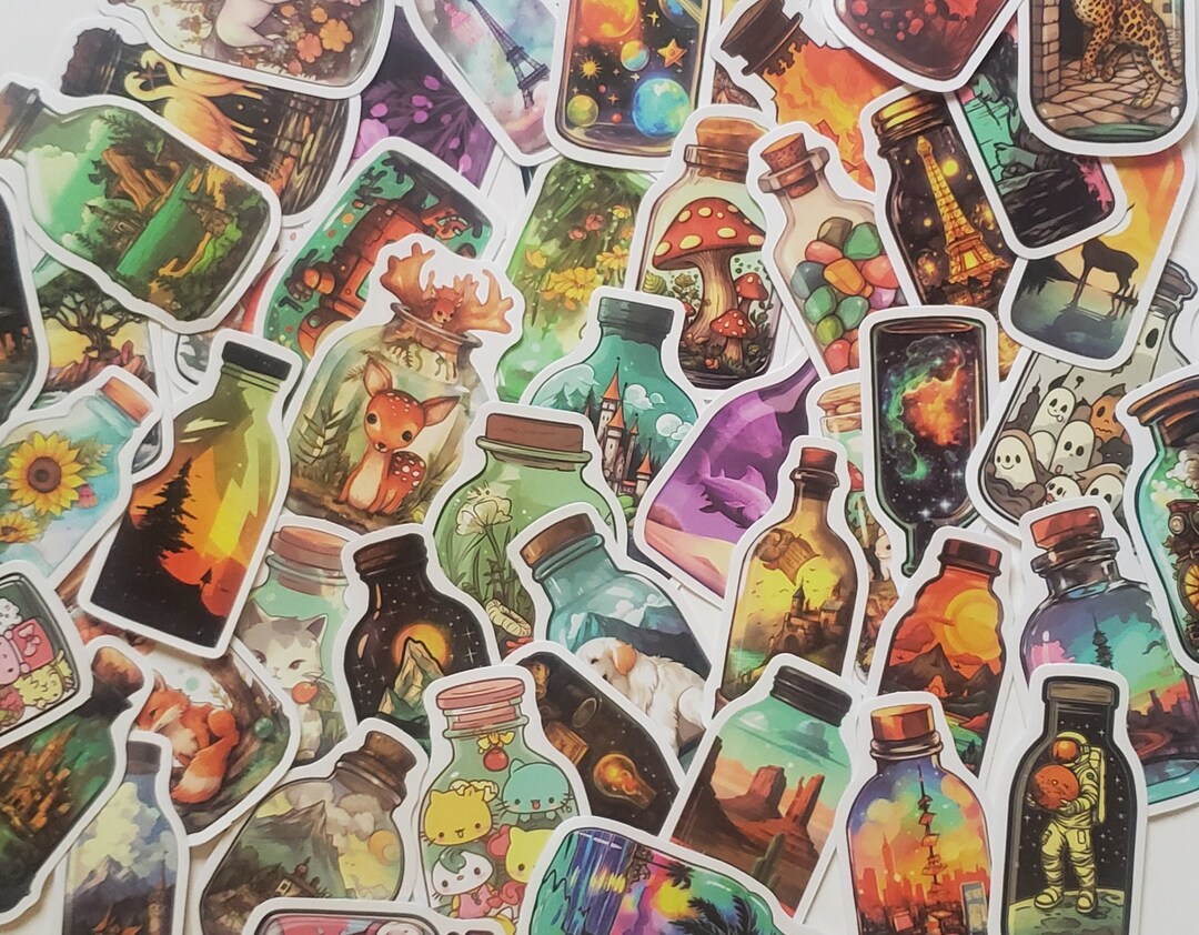 Bottled Jars Sticker Set, 10 PIECES, Filled Bottles of All Things, UV ...