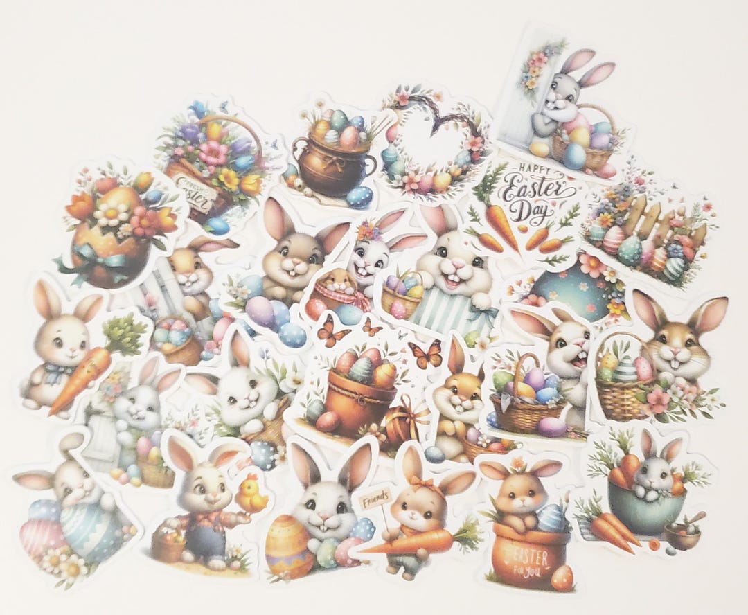 EASTER Bunny Stickers, 25 PIECES, Easter, Bunnies, Easter Eggs, Rabbit ...