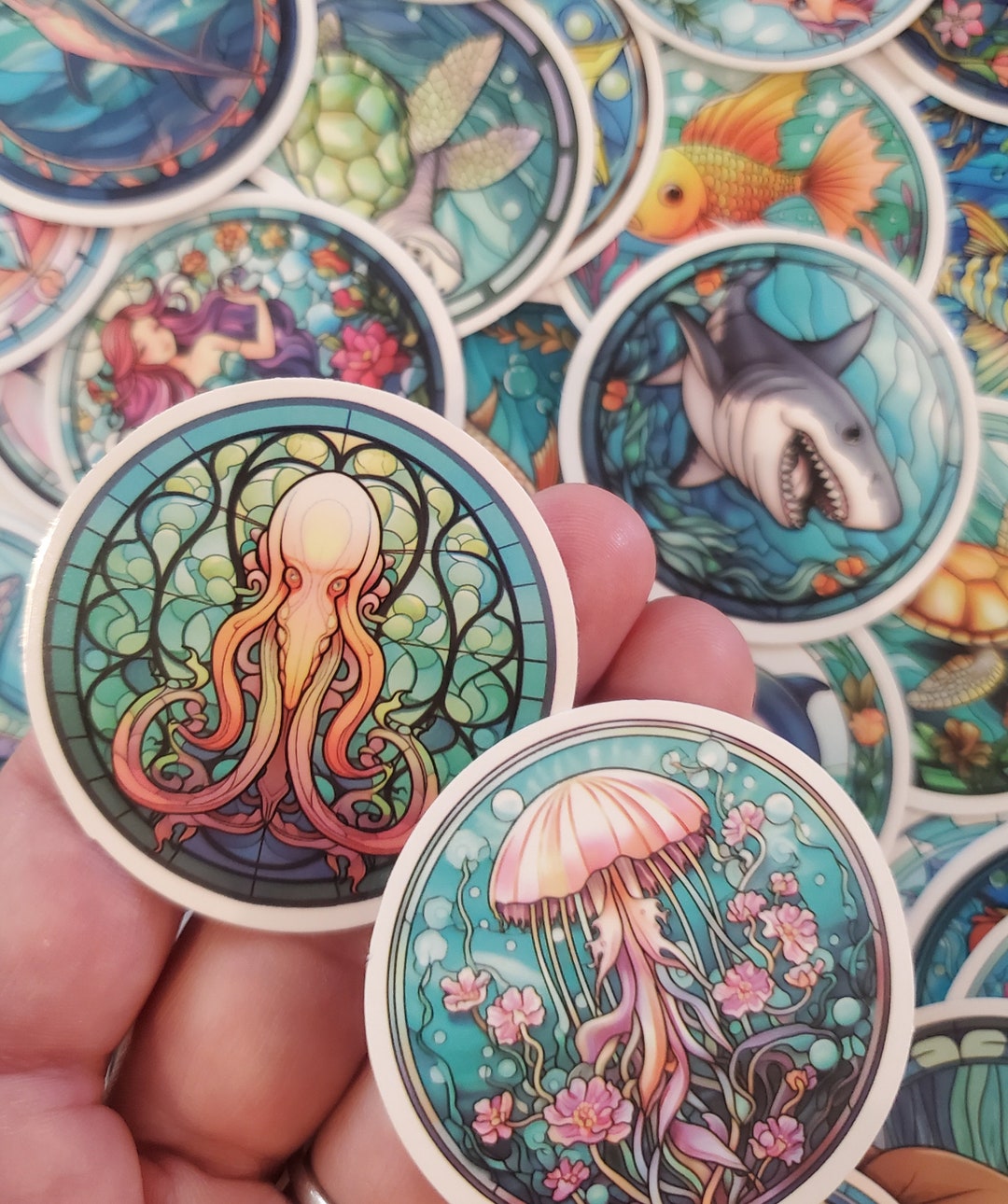 Stained Glass OCEAN Stickers, 10 PIECES, Set of Stickers, Ocean Life ...