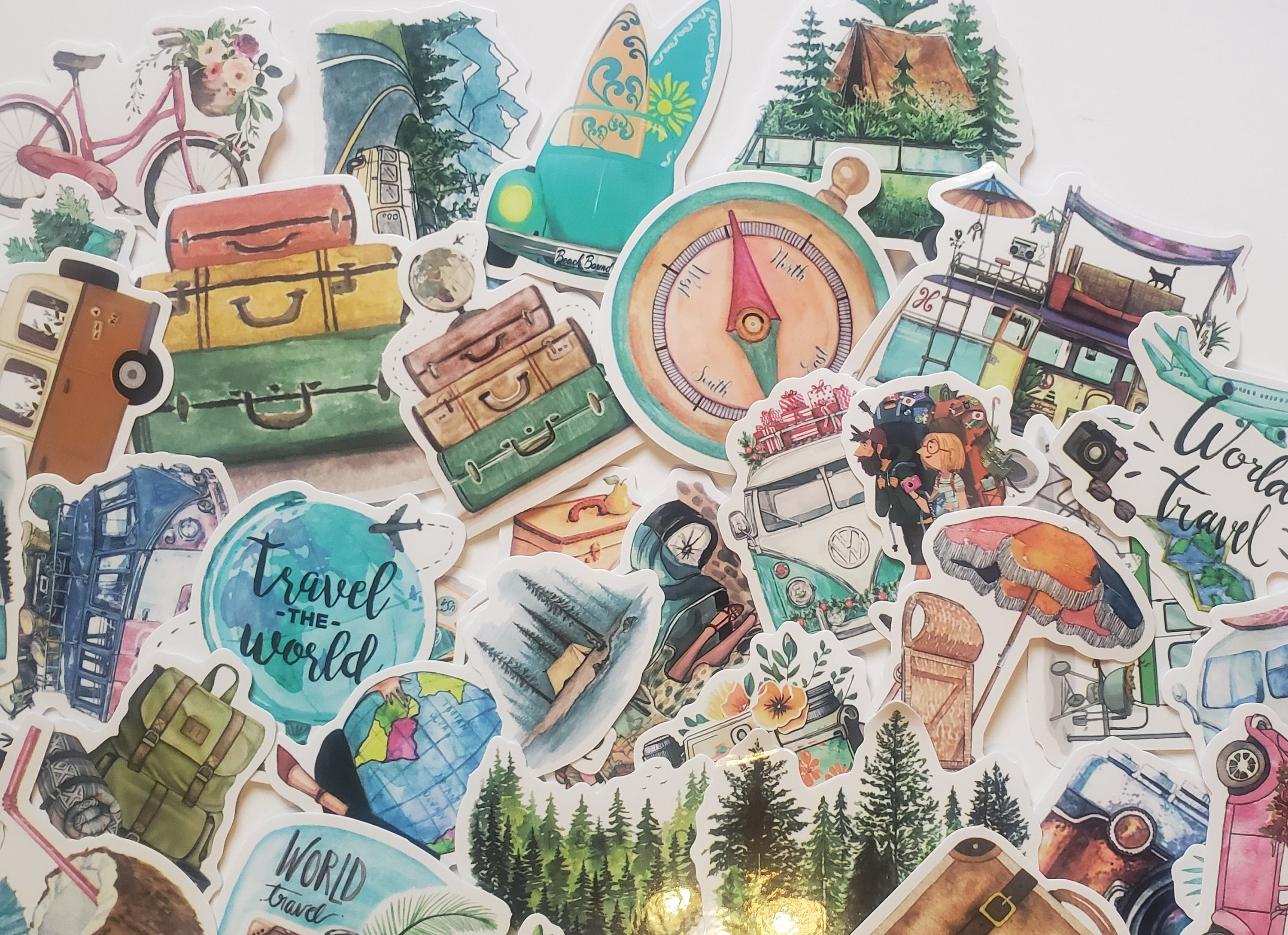TRAVEL Sticker Set, 12 PIECES, Retro Style Traveling, World Vacation ...