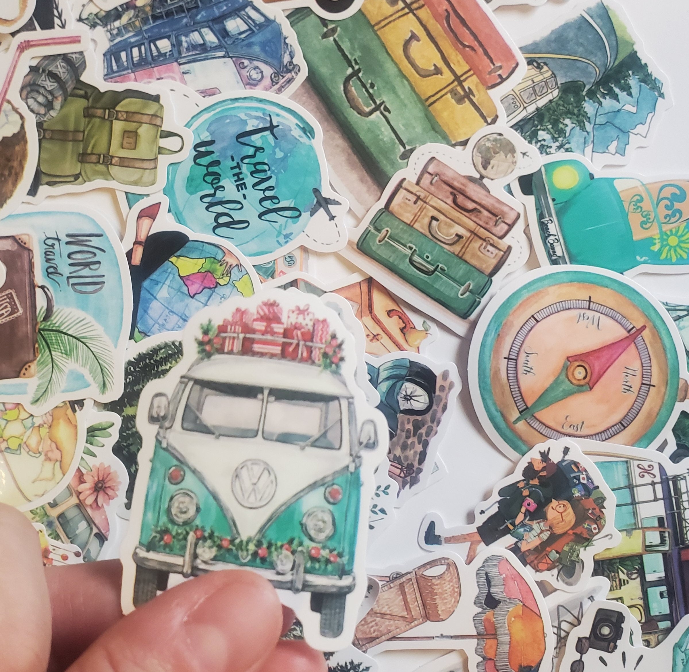 TRAVEL Sticker Set, 12 PIECES, Retro Style Traveling, World Vacation ...