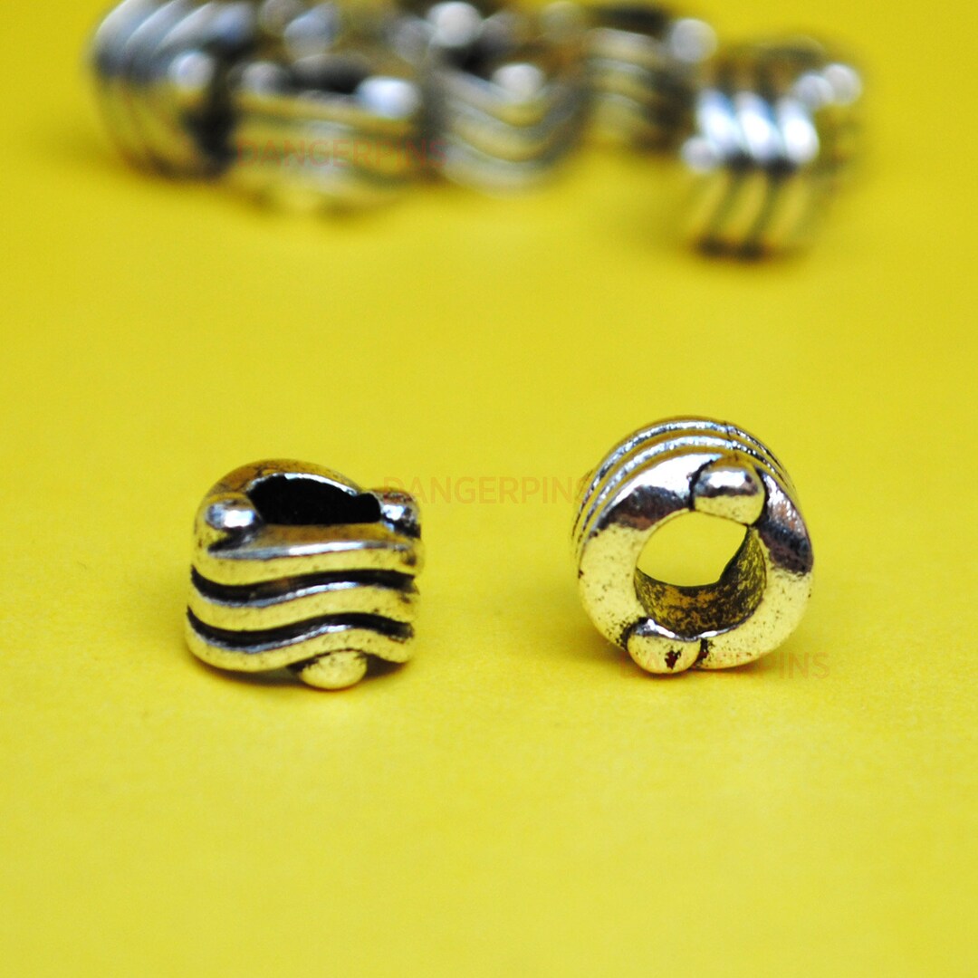 10 Small Wavy Bands Hair Beard Braid Beads - Alloy Metal Silver Viking ...