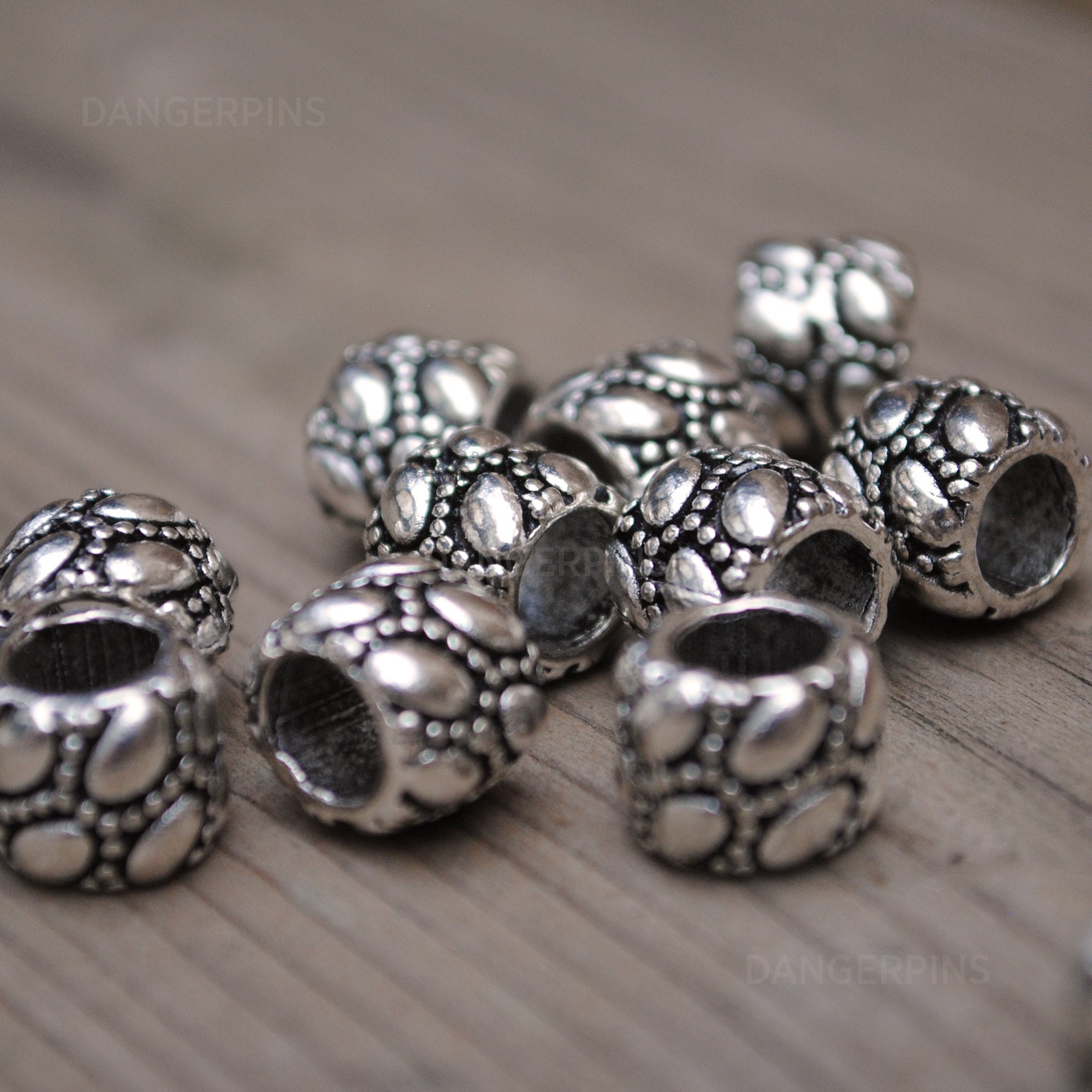 10 Stepping Stones Hair Beard Braid Beads - Alloy Metal Silver Viking ...