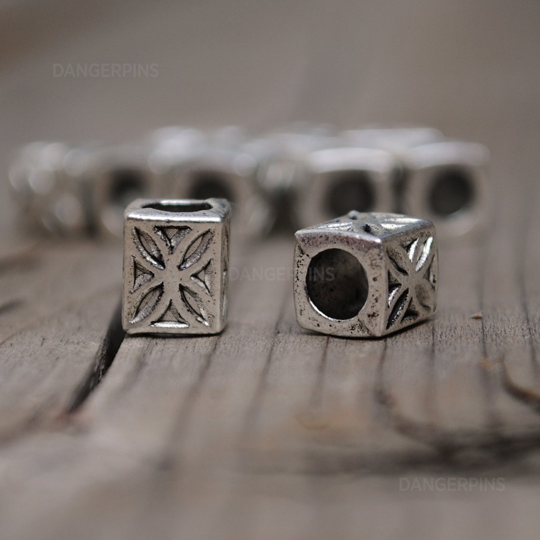 10 Small Celtic Cube Hair Beard Braid Beads Alloy Metal Silver Viking ...