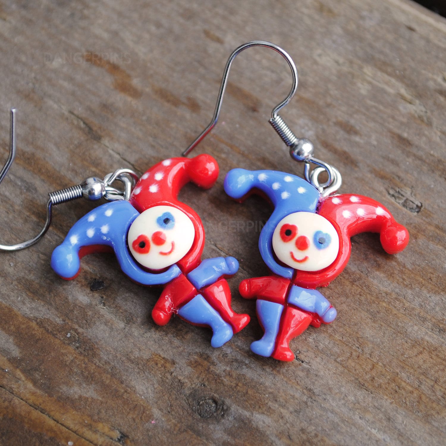 Weirdo Jester clown earrings red or orange | Etsy