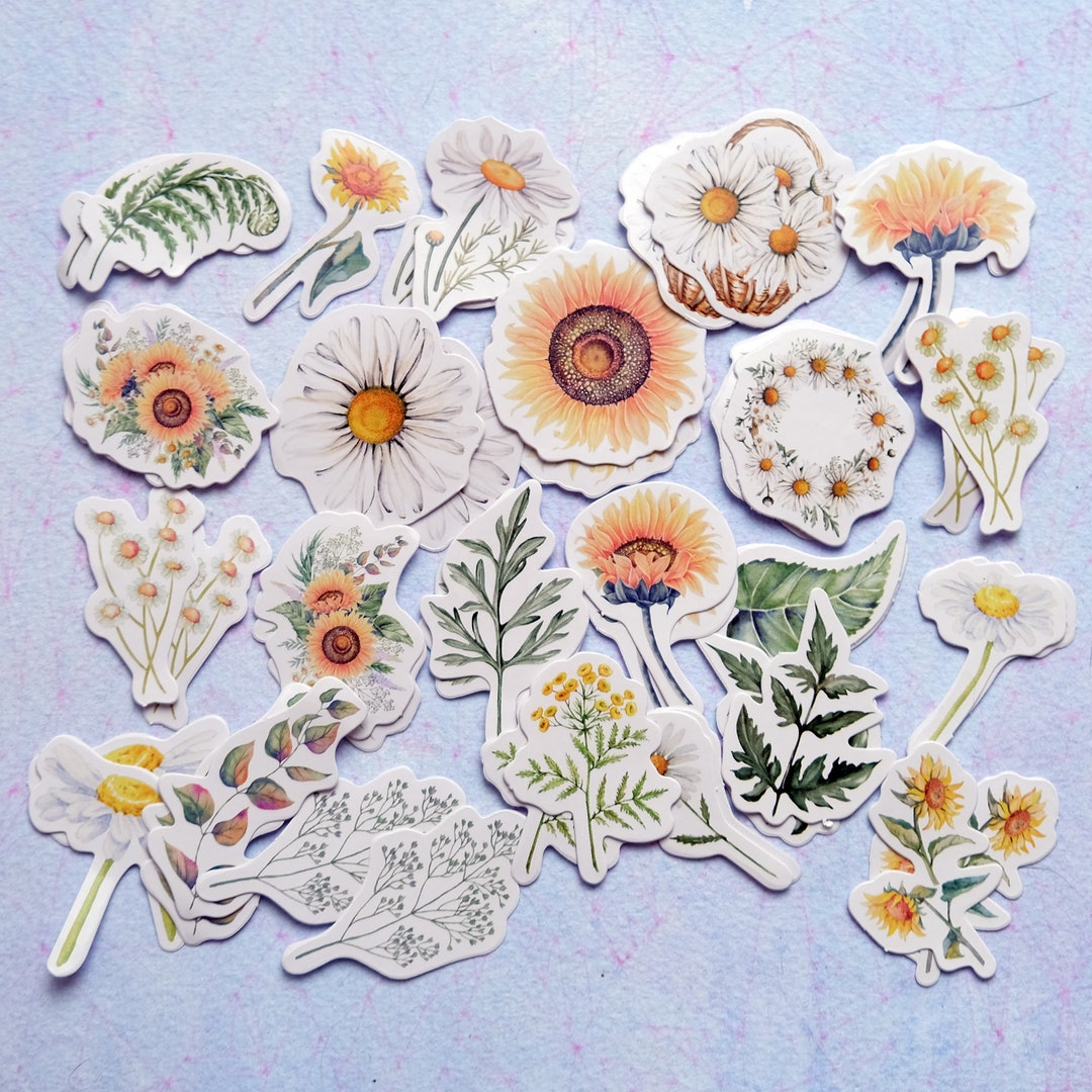 90 Small Sunflower & Daisies Flower Paper Stickers : - Etsy