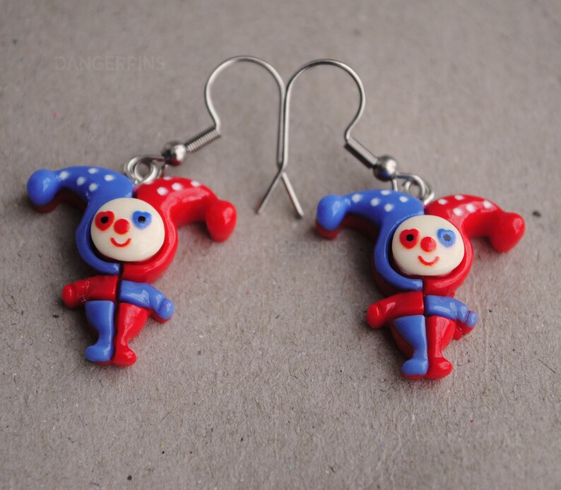 Weirdo Jester Clown Earrings Red or Orange | Etsy