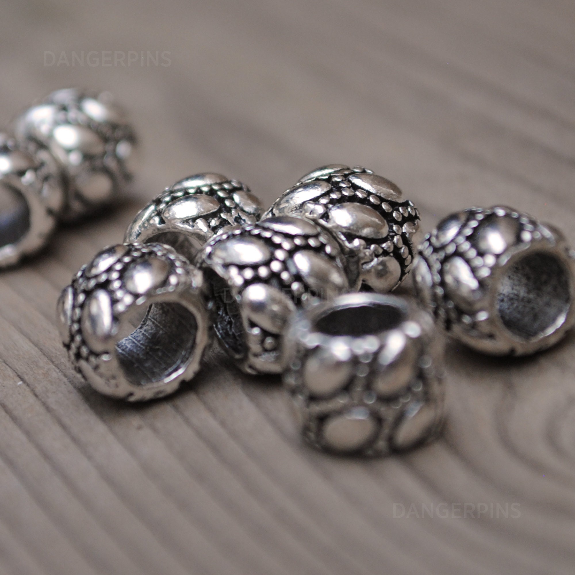 10 Stepping Stones Hair Beard Braid Beads - Alloy Metal Silver Viking ...