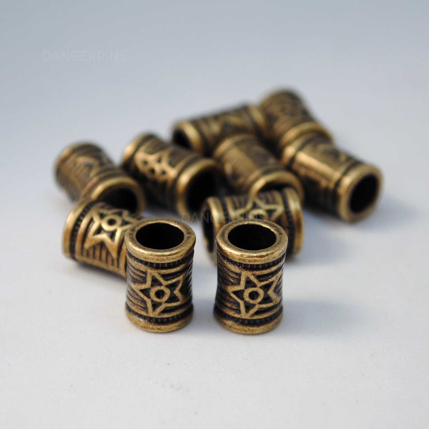 Set of 10 Small Star Bands Hair Beard Braid Beads - Alloy Gold Silver ...