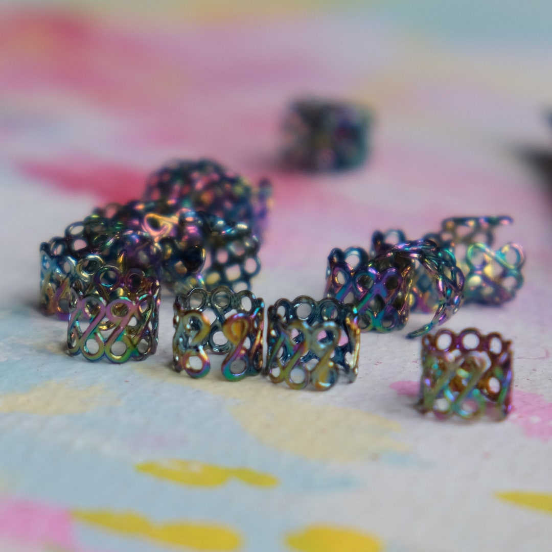Set of 20 Small Iridescent Adjustable Beard Dreadlocks Cuffs Clasps ...
