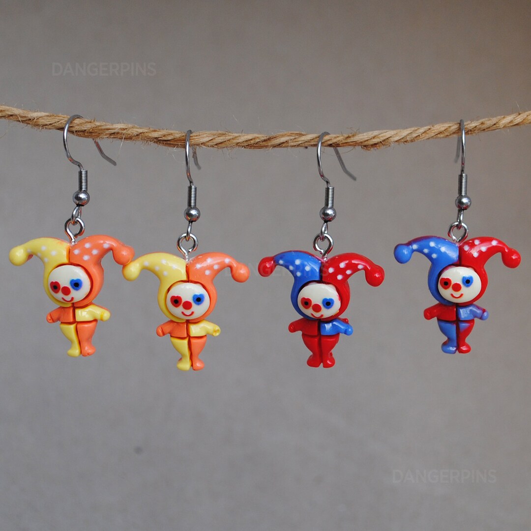 Weirdo Jester Clown Earrings Red or Orange - Etsy