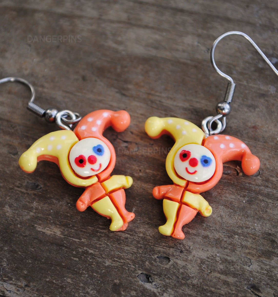 Weirdo Jester clown earrings red or orange | Etsy