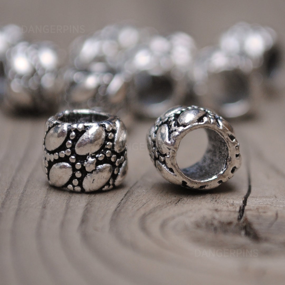 10 Stepping Stones Hair Beard Braid Beads - Alloy Metal Silver Viking ...