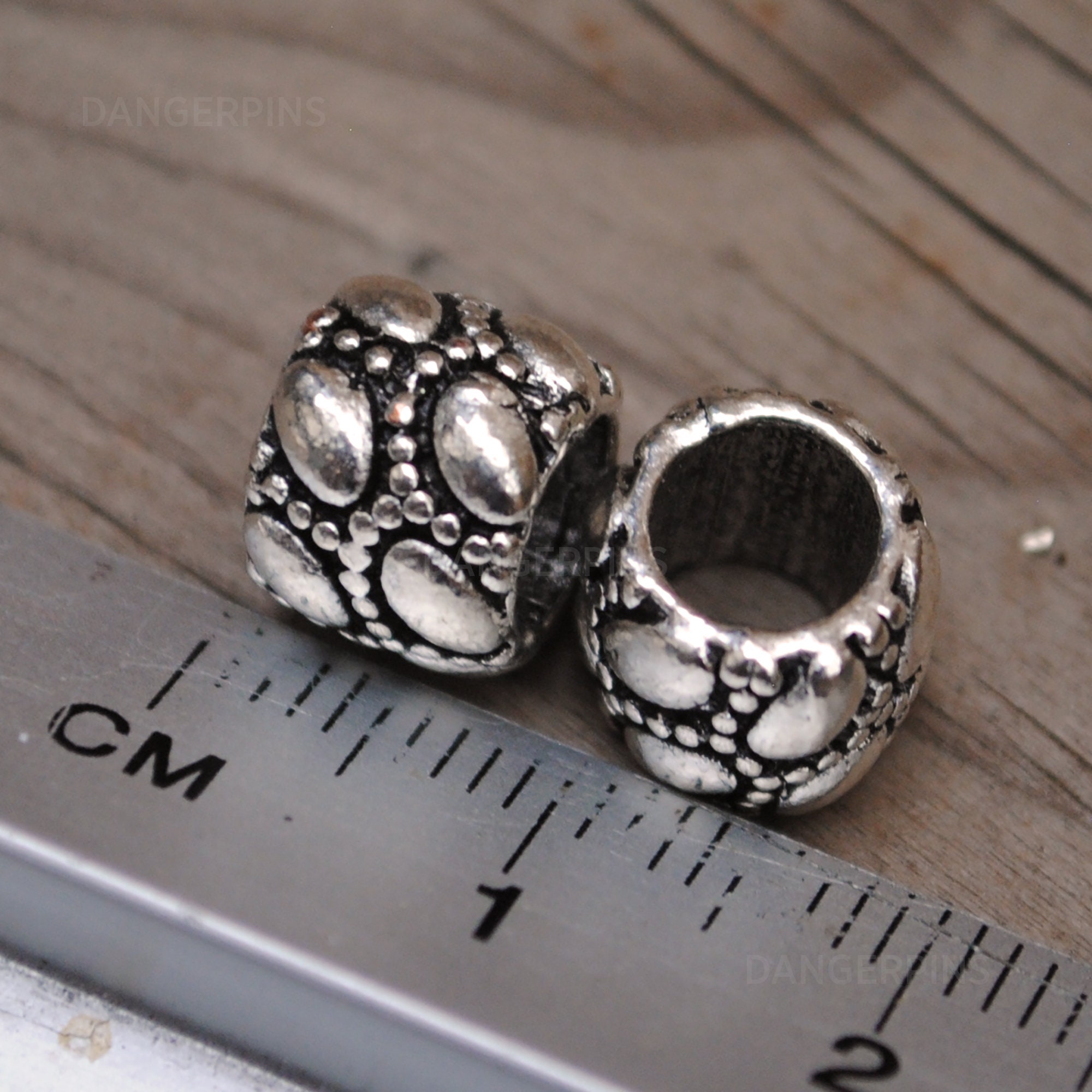 10 Stepping Stones Hair Beard Braid Beads - Alloy Metal Silver Viking ...