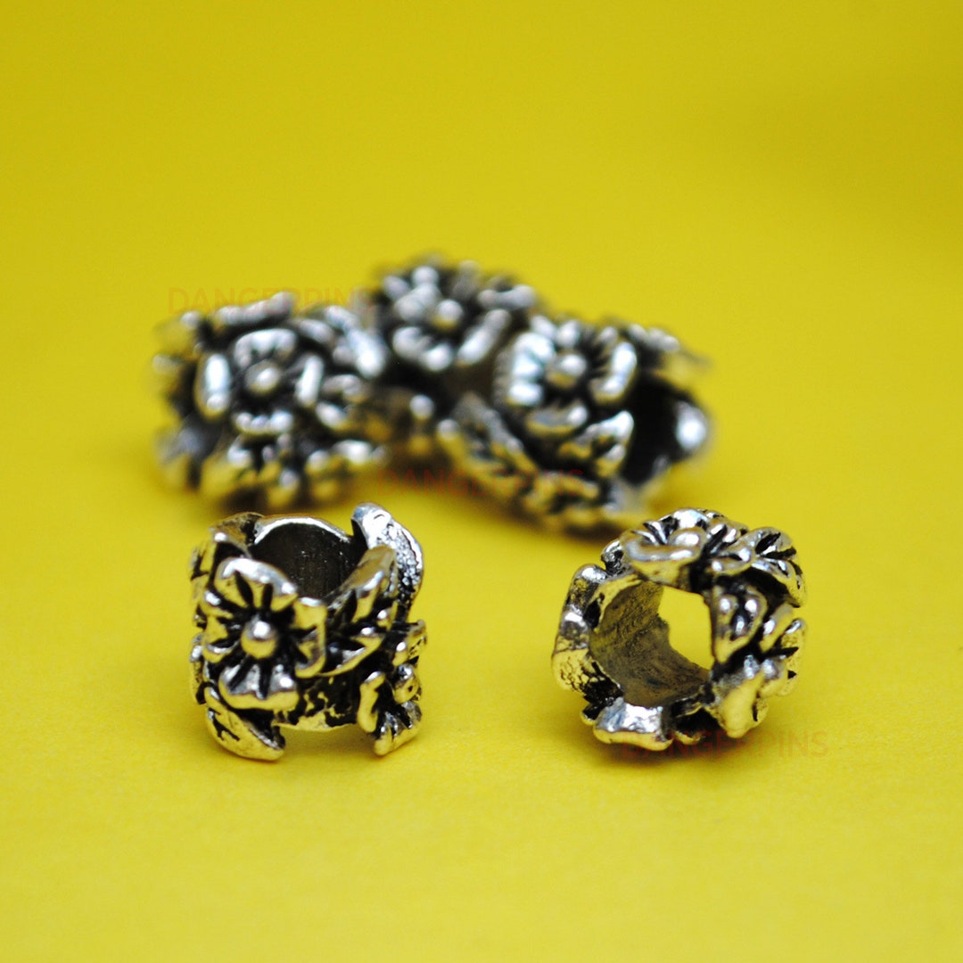 5 Flower Wreath -hair Beard Braid Beads - Alloy Metal Silver Viking ...