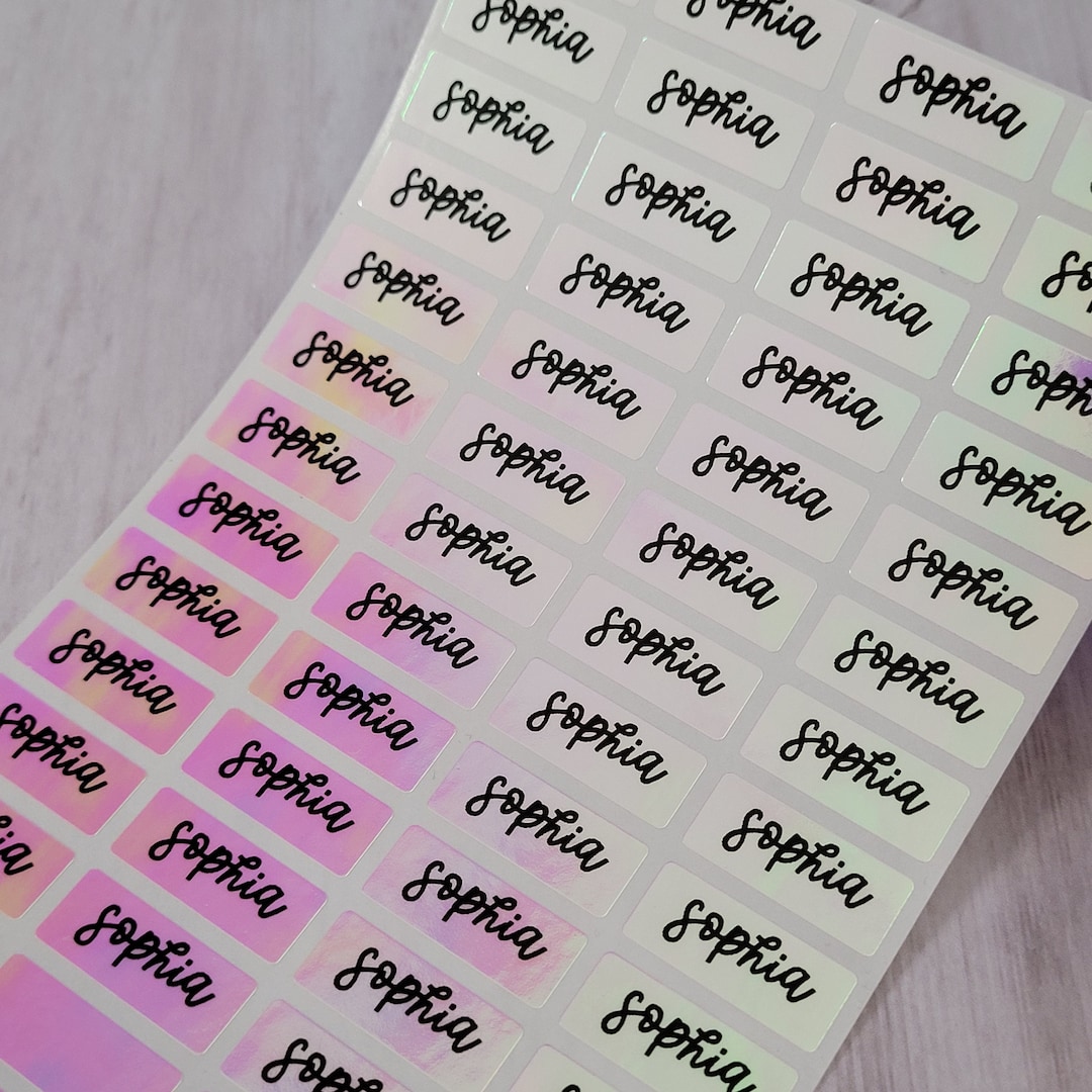 Pink Holographic Color Small Size Waterproof Name Stickers, Daycare ...