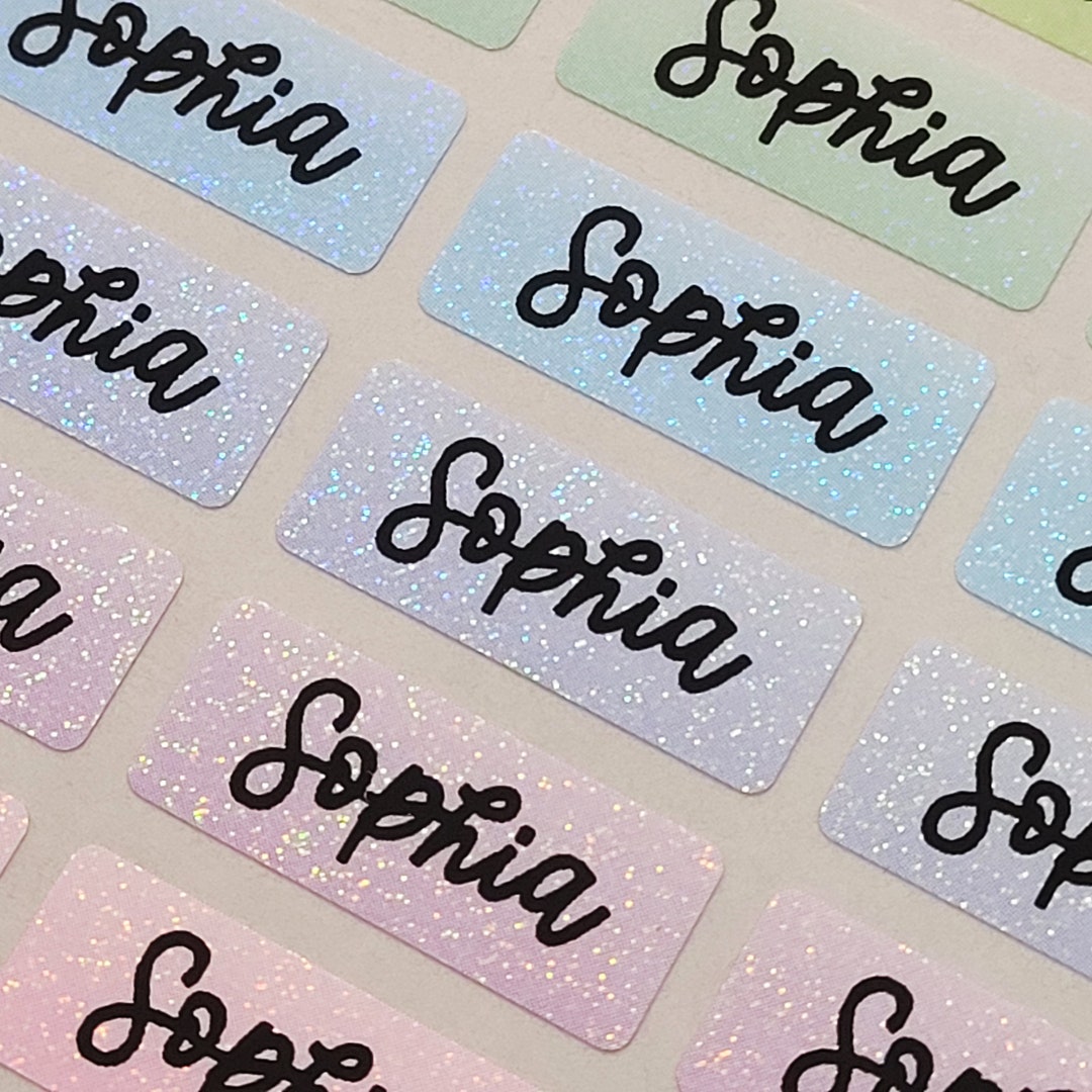 Rainbow Glitter Small Size Waterproof Name Stickers, Daycare Labels ...