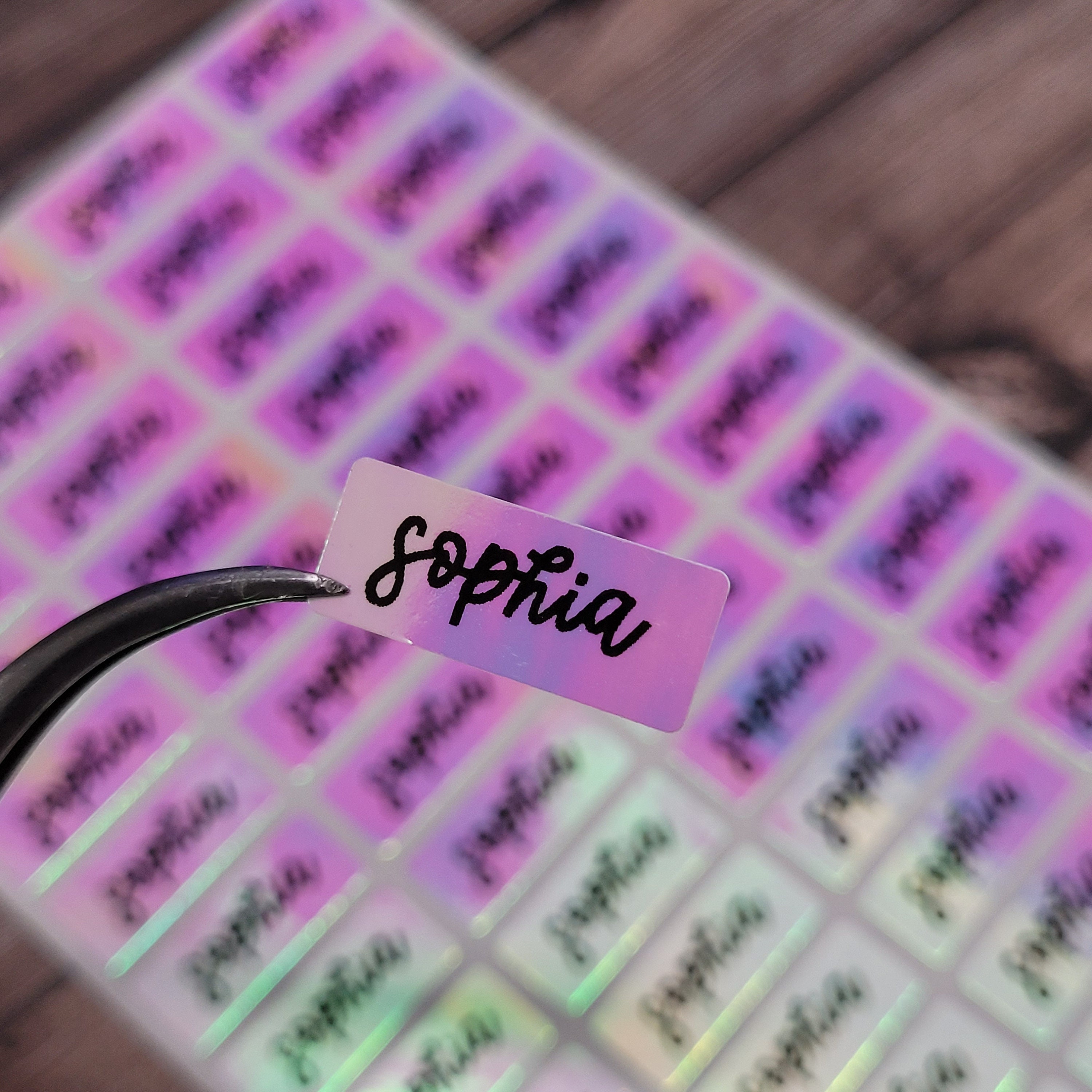 Pink Holographic Color Small Size Waterproof Name Stickers - Etsy