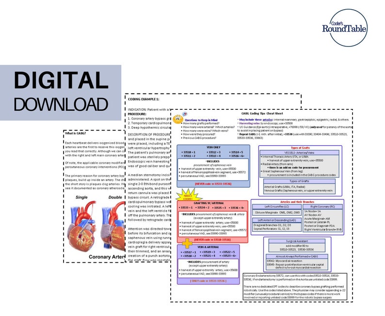 CABG Coding Cheat Sheet - Etsy