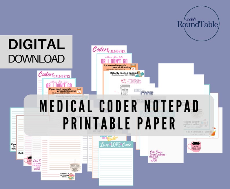 Medical Coder Instant Download Printable Stationery | Notepad Paper ...