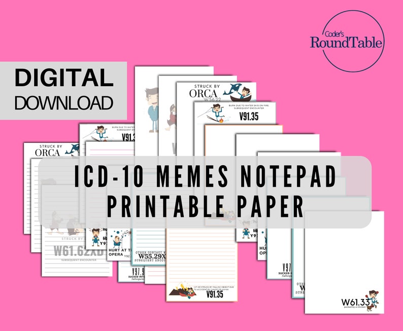ICD-10 Code Memes Instant Download Printable Stationery | Notepad Paper ...