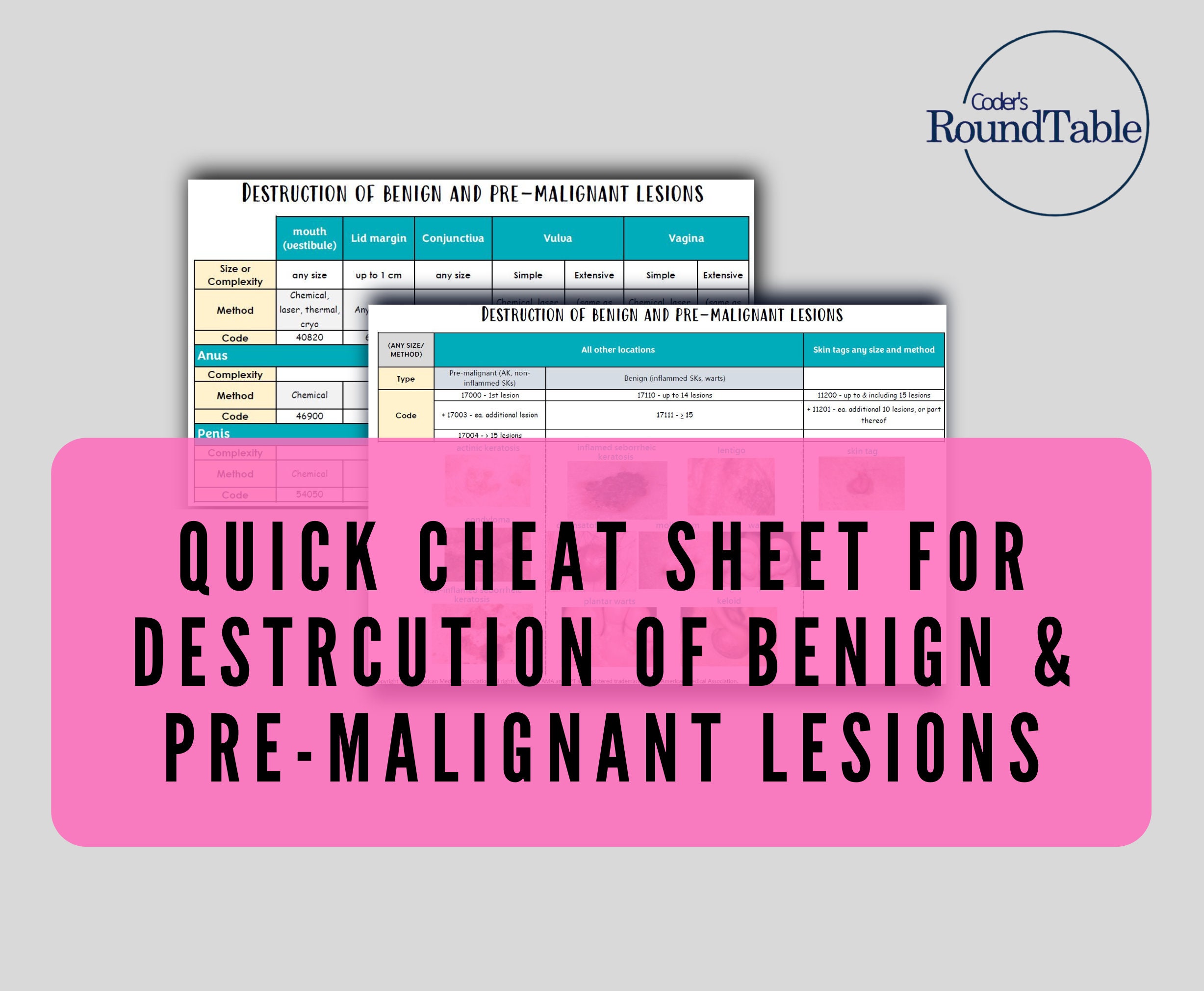 Coding Cheat Sheet for Destruction of Benign and Pre-malignant Lesions ...