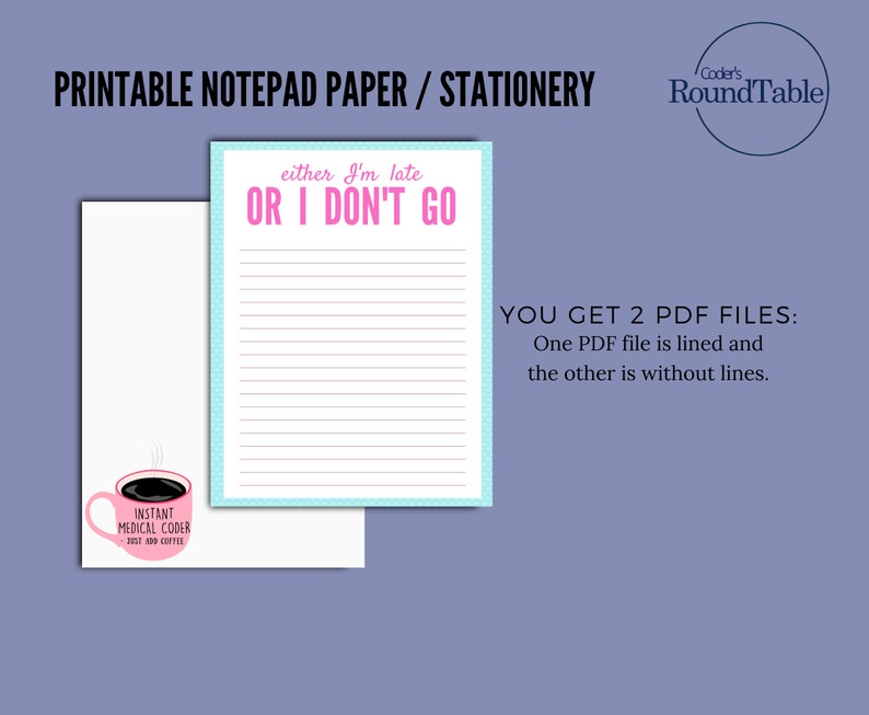 Medical Coder Instant Download Printable Stationery | Notepad Paper ...