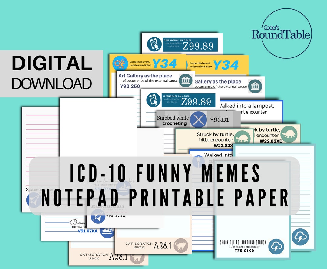 ICD-10 Funny Memes Instant Download Printable Stationery | Notepad ...
