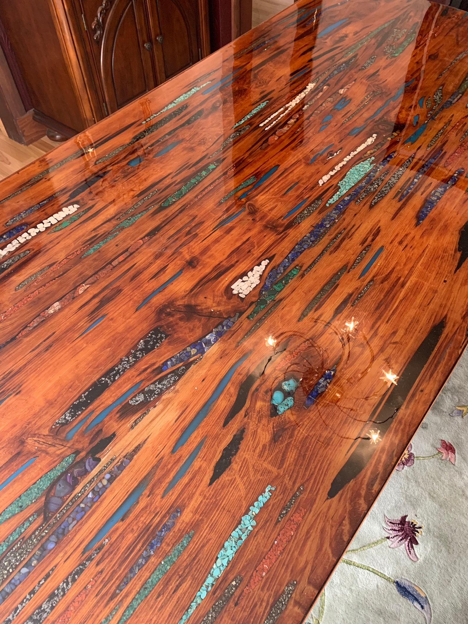 SOLD! Pecky Cypress Gem Embedded Dining Table - Etsy