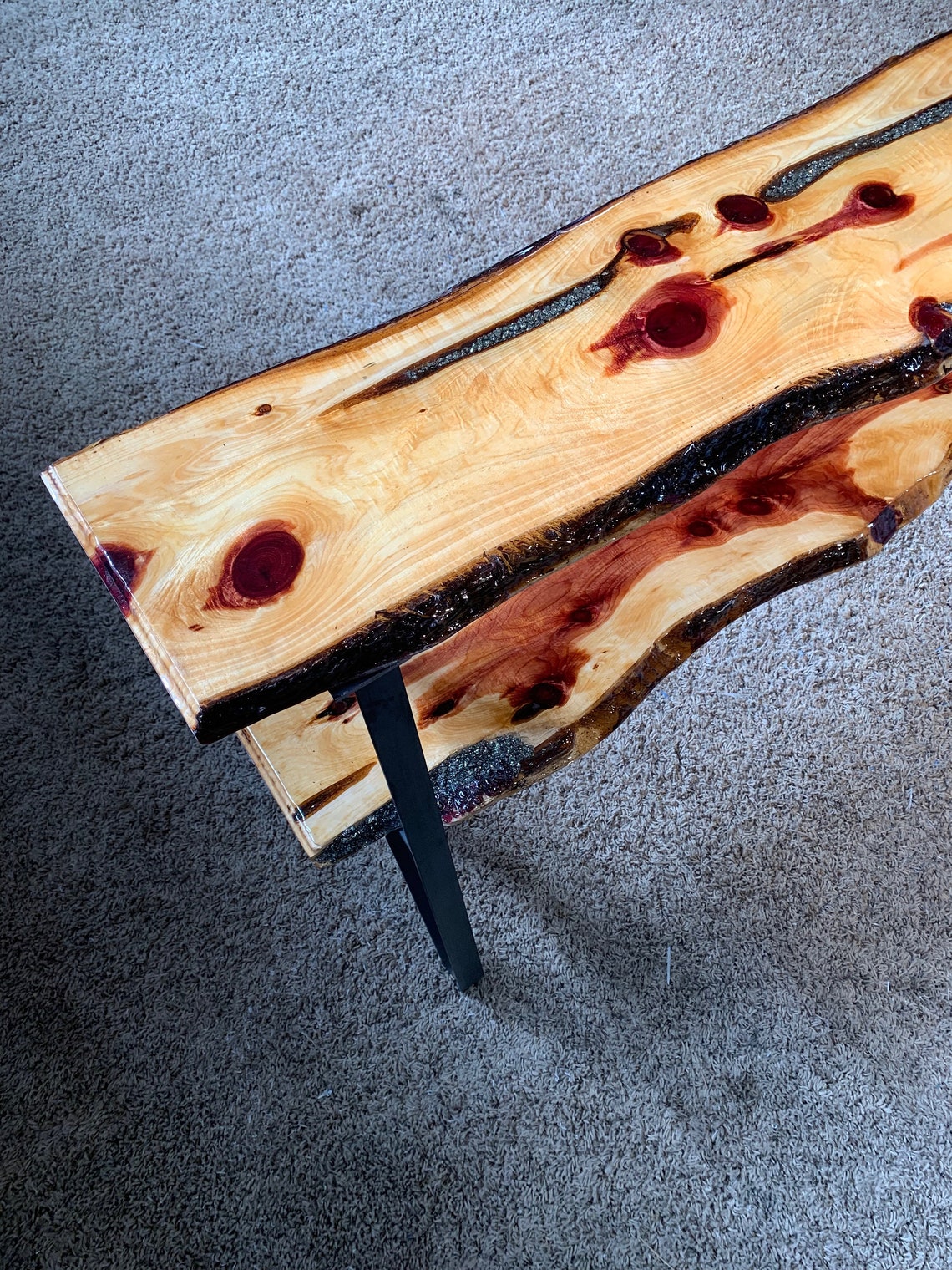 IN STOCK! Resin Side Table, Double Decker Shelves, Cedar Wood Live Edge ...