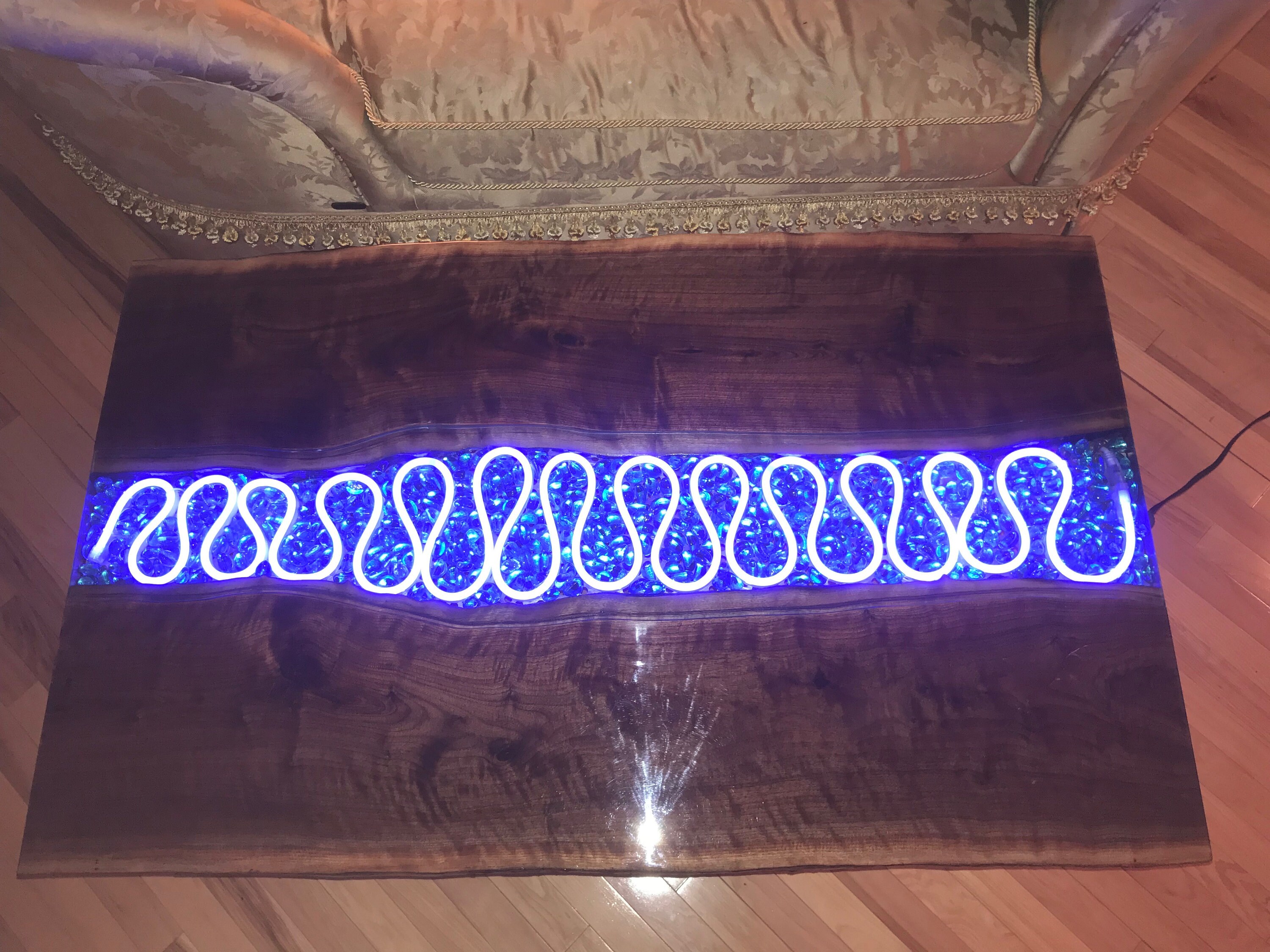 SOLD! Order Yours! Custom Walnut LED Lighted Live Edge Coffee Table, - Etsy