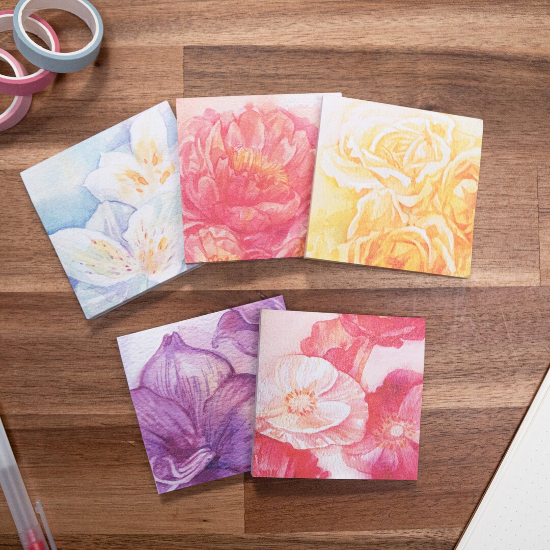 Summer Blooms Sticky Notes | Made in USA | 50 Sheets | 3x3 Inch Hand ...