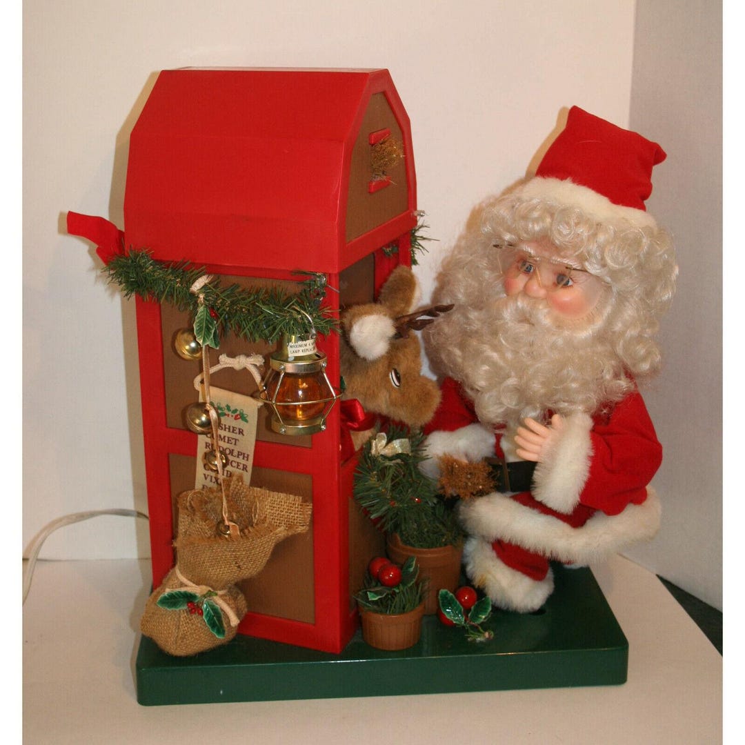Santa's Best 20" Tall Animated Santa Feeding Rudolph in Reindeer Stable ...